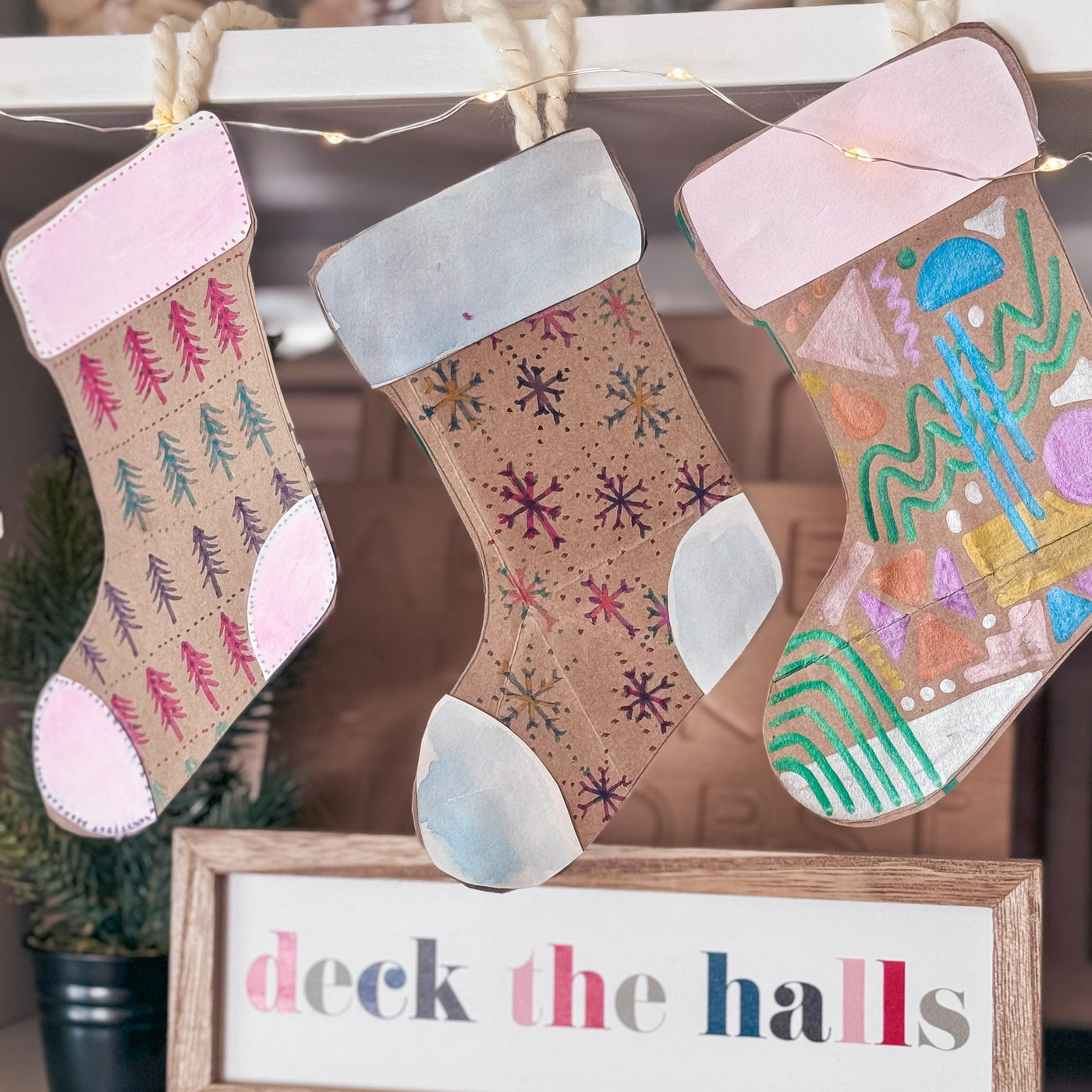 Upcycled Paper Bag Stockings Decor using OOLY Markers - OOLY Craft Blog
