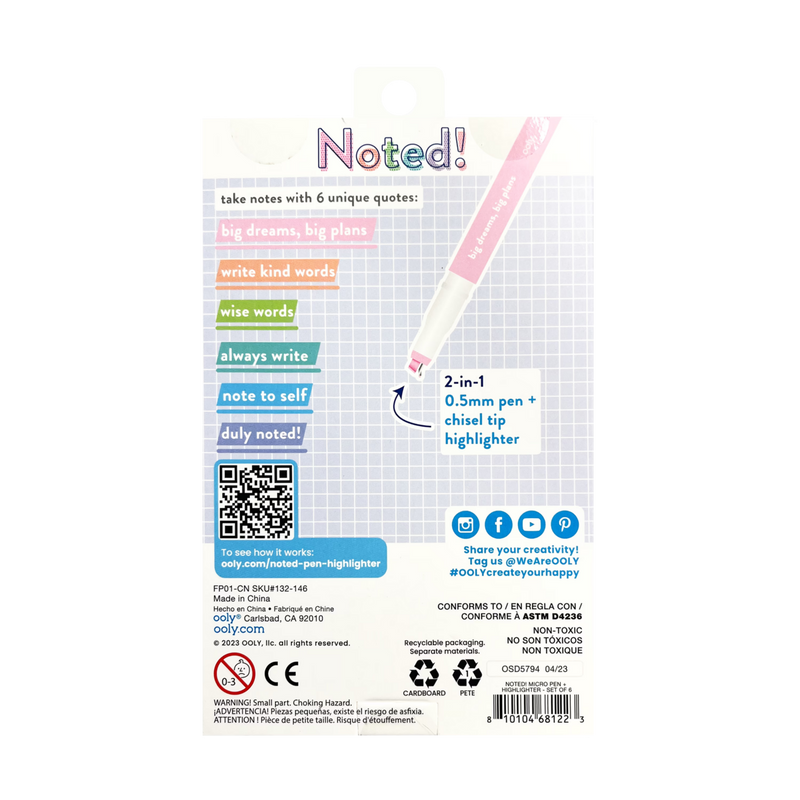 Noted! 2-in-1 Micro Fine Tip Pen and Highlighters - Set of 6 - OOLY