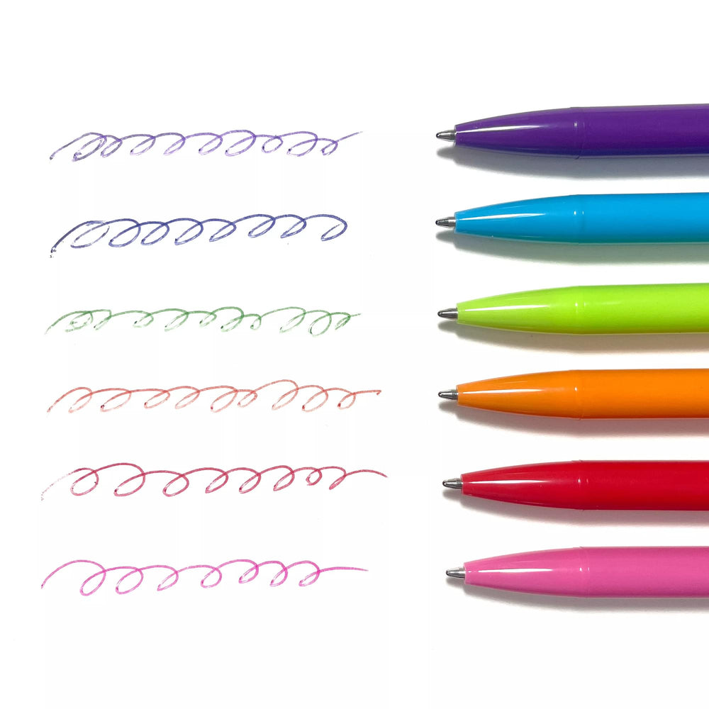 Bright Writers Colored Ink Retractable Ballpoint Pens - Set of 6 - OOLY