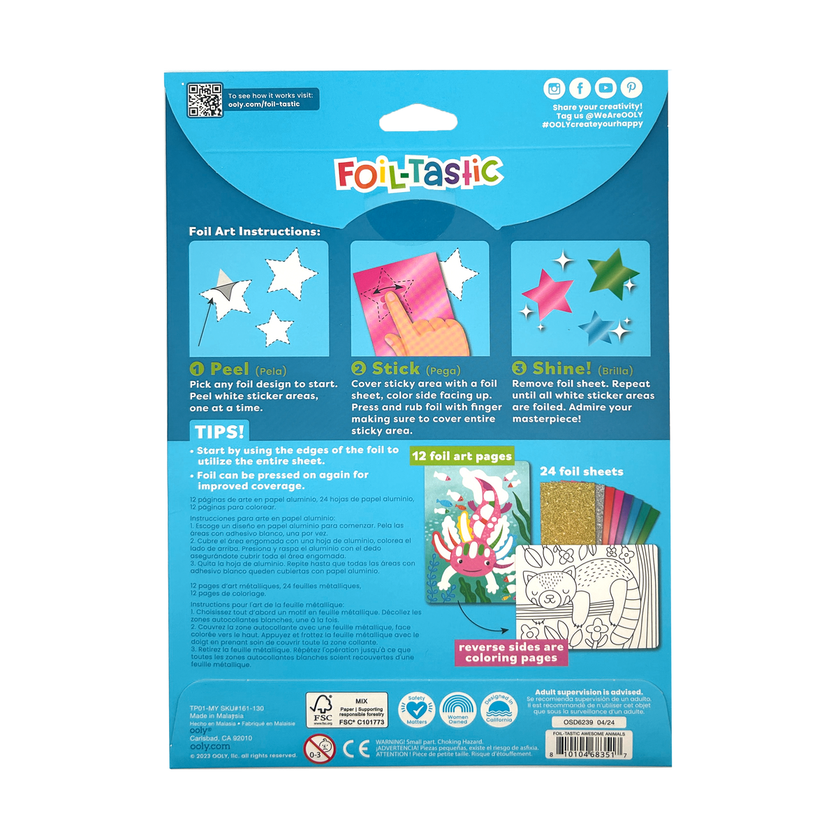 Foil-tastic Foil Art & Coloring Set - Awesome Animals - OOLY