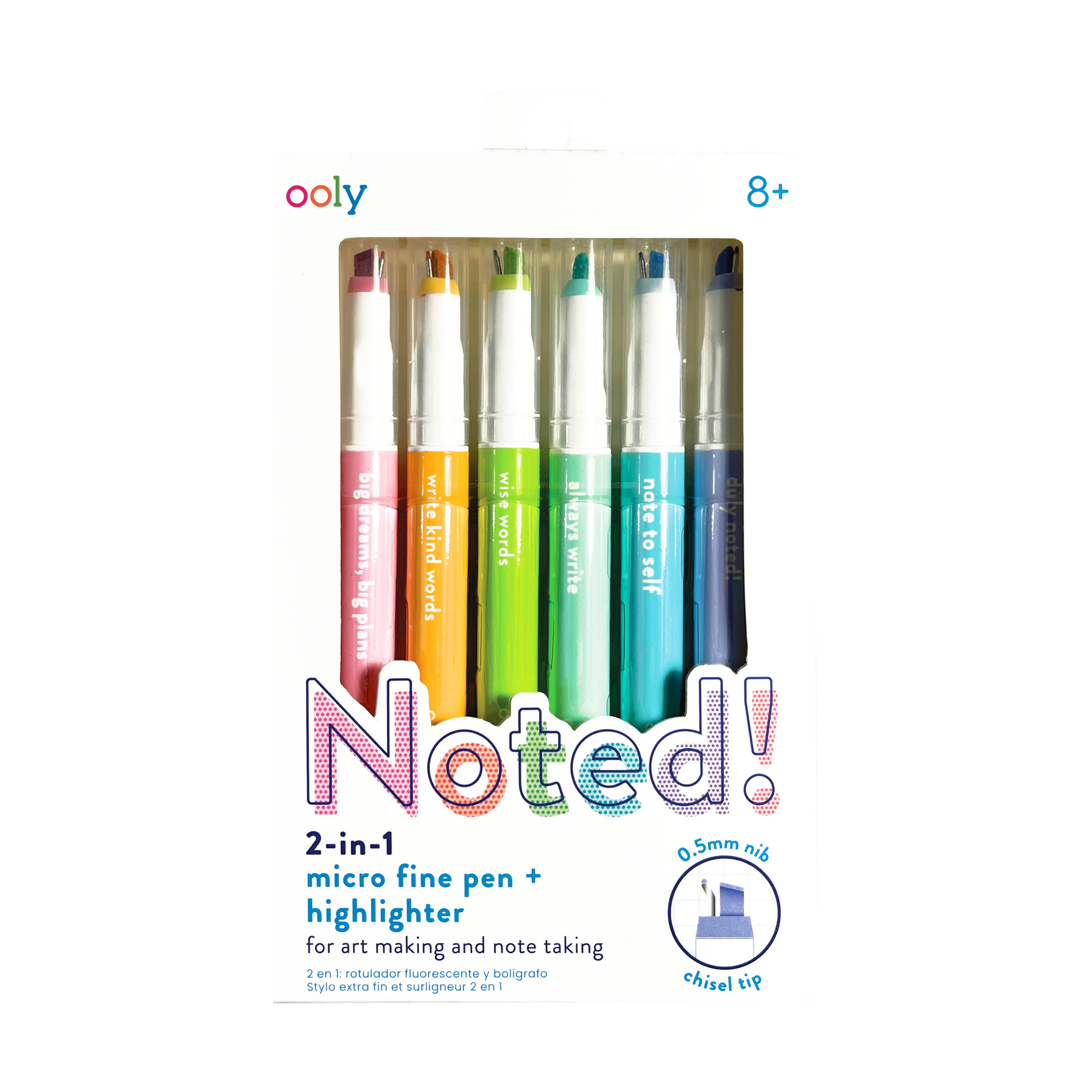 Noted! 2-in-1 Micro Fine Tip Pen and Highlighters - Set of 6 - OOLY
