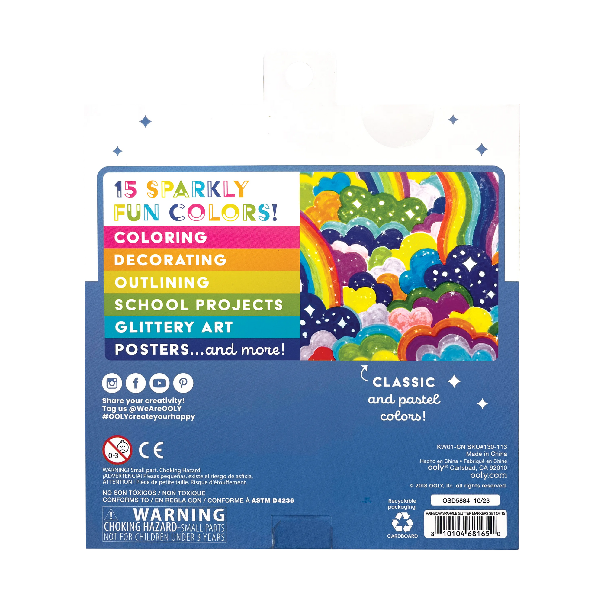 Rainbow Sparkle Glitter Markers - Set of 15 - OOLY