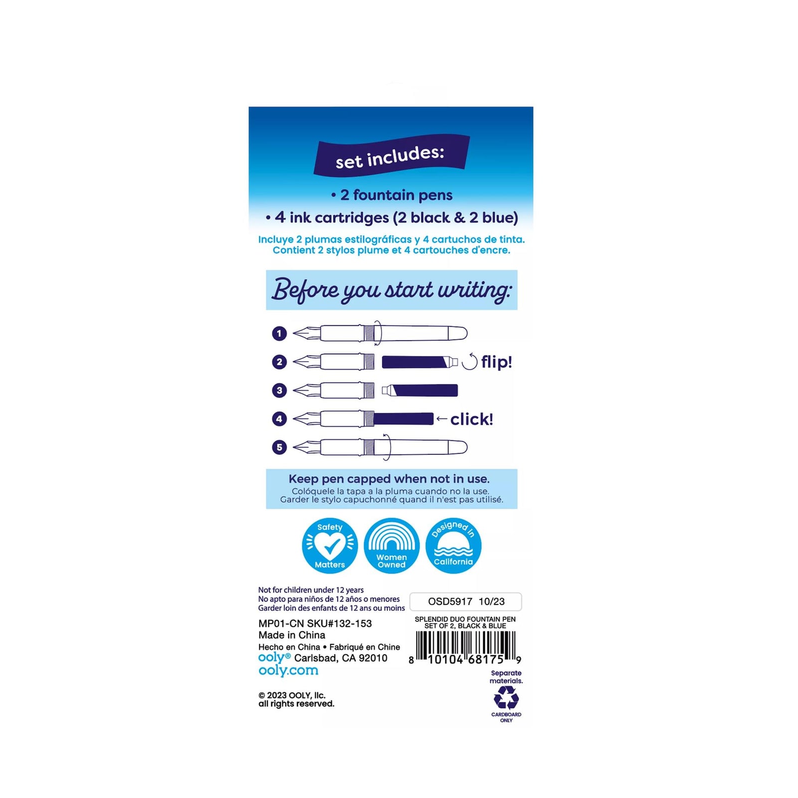 Splendid Duo - Fountain Pens - Black & Blue Ink - Set of 2 - OOLY