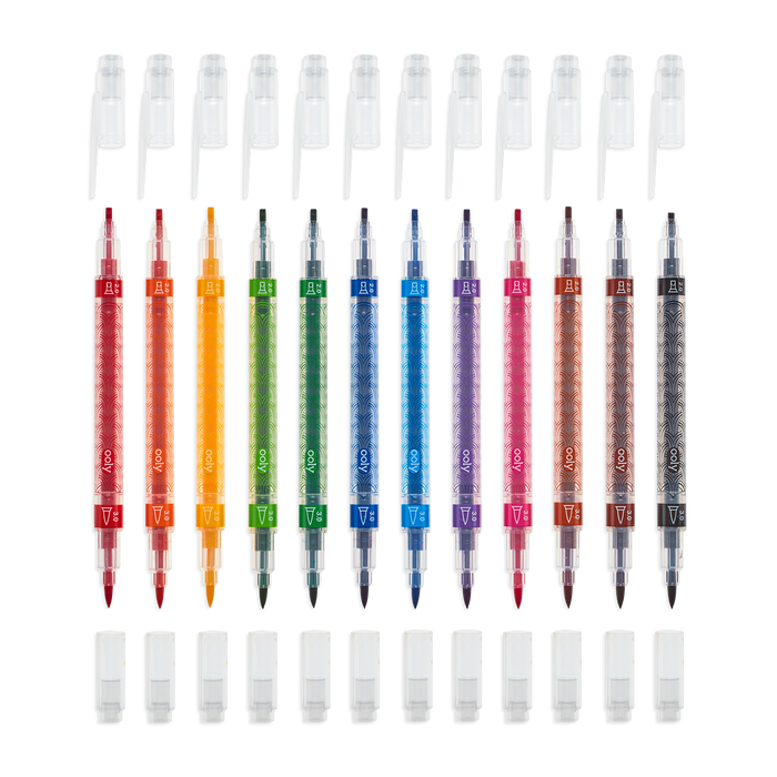 Calligraphy Duo Chisel and Brush Tip Markers - Set of 12 - OOLY