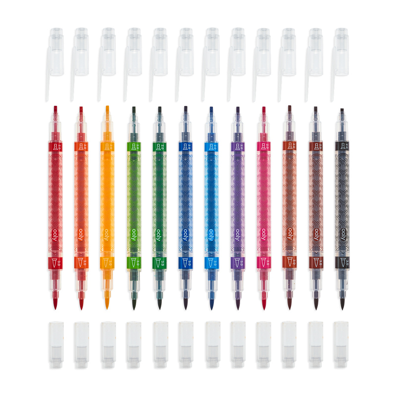 Calligraphy Duo Chisel and Brush Tip Markers - Set of 12 - OOLY