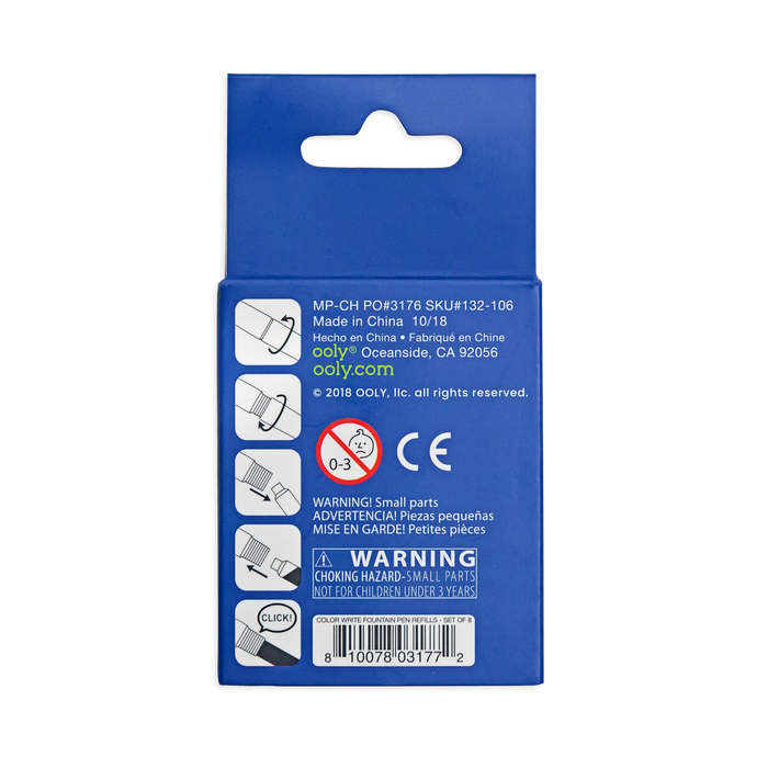 Color Write Fountain Pens Colored Ink Refills - Set of 8 - OOLY