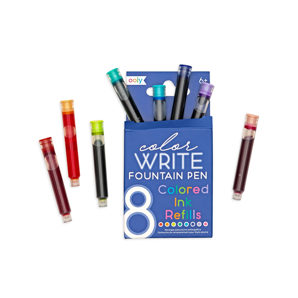 Color Write Fountain Pens Colored Ink Refills - Set of 8 - OOLY