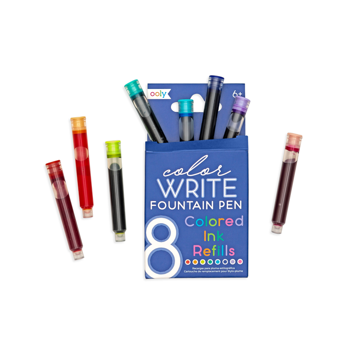 Color Write Fountain Pens Colored Ink Refills - Set of 8 - OOLY