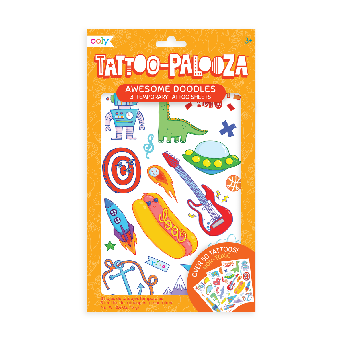 Tattoo-Palooza Temporary Tattoos - Awesome Doodles - 3 Sheets - OOLY